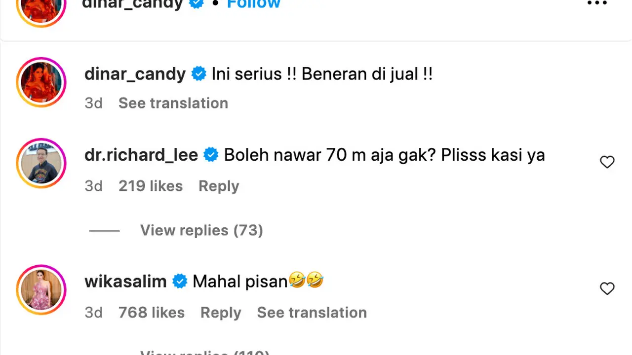 Dinar Candy Jual Akun Instagram dan TikTok Pribadi Rp50 Miliar, Malah Ditawar Richard Lee Rp70 M ...