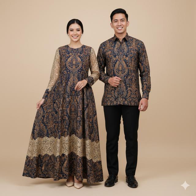 7 Model Gamis Batik Couple Brokat Elegan Keluarga Besar, Tampil Serasi ...