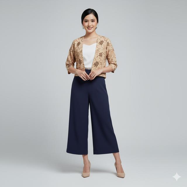 7 Inspirasi Setelan Batik Kerja Wanita dengan Outer Polos Model Crop ...
