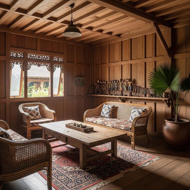 7 Model Ruang Tamu Rumah Kampung dengan Nuansa Kayu yang Bikin Suasana ...