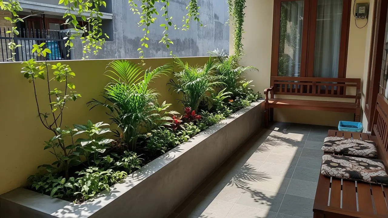 6 Model Teras dengan Pot Tanaman Permanen dari Cor Beton, Tampak Lebih Asri