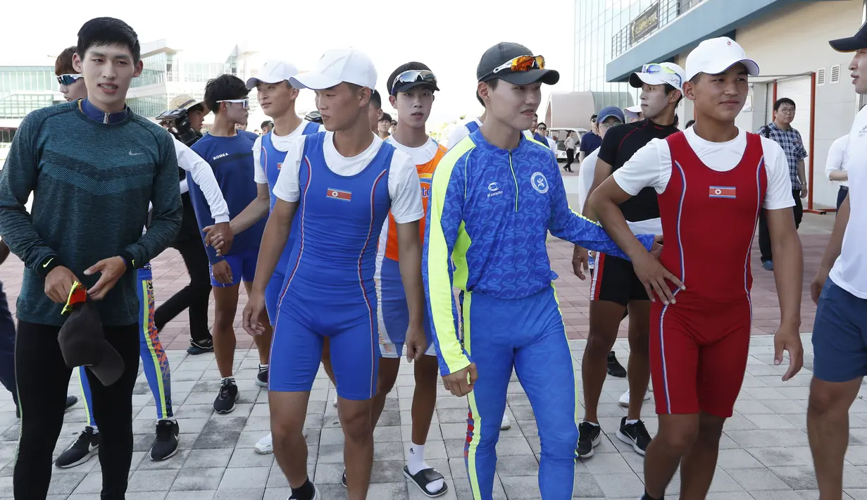 FOTO: Jelang Asian Games 2018, Atlet Korut dan Korsel Latihan Bareng ...