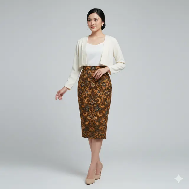 7 Inspirasi Setelan Batik Kerja Wanita dengan Outer Polos Model Crop ...