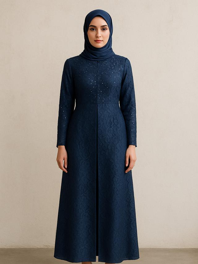 7 Model Gamis Brokat Belah Tengah Kombinasi Payet, Tampil Glamor untuk ...