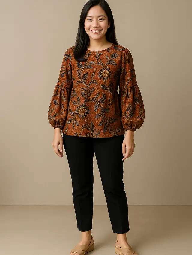 10 Model Blouse Batik Lengan Bishop yang Lagi Tren, Bikin Kamu ...