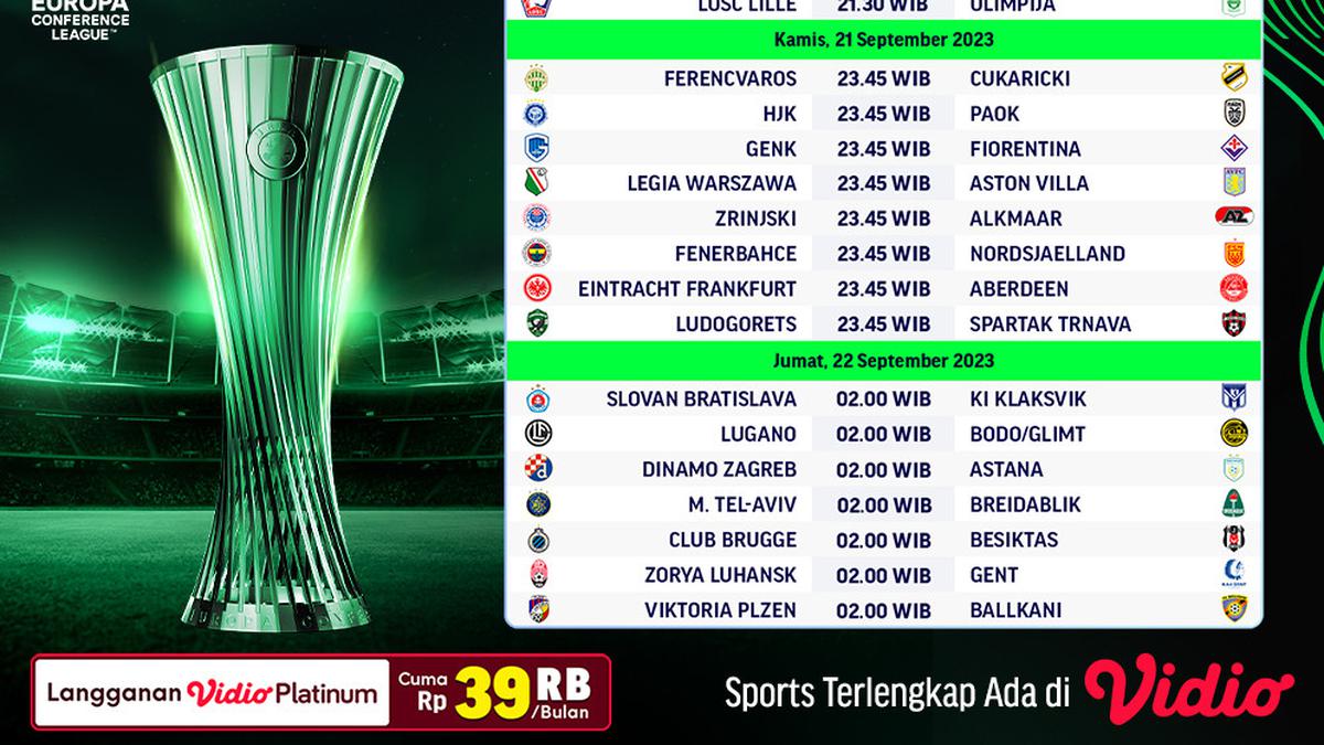 Jadwal Link Live Streaming UEFA Europa Conference League, 21-22 September 2023 di Vidio - Bola ...