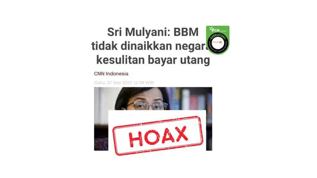 Cek Fakta: Hoaks Judul Artikel CNN Indonesia "Sri Mulyani: BBM Tidak Dinaikkan Negara Kesulitan ...