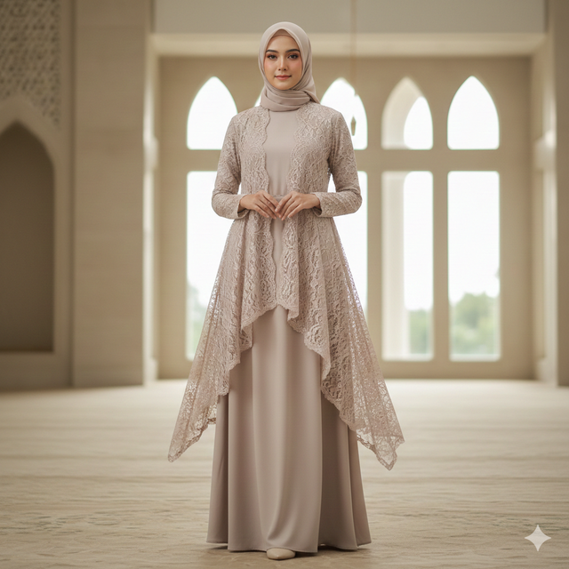 8 Model Gamis Brokat Cardigan untuk Tampil Anggun dan Elegan