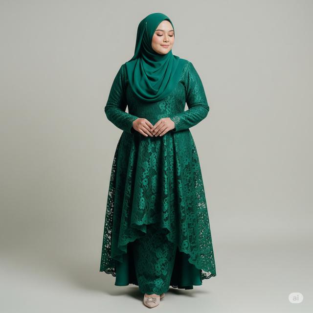 11 Model Gamis Full Brokat Simple Tapi Mewah untuk Wanita Gemuk ...