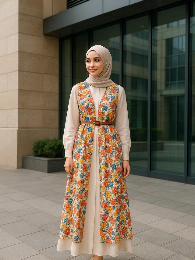 7 Model Gamis dengan Outer Motif Bunga