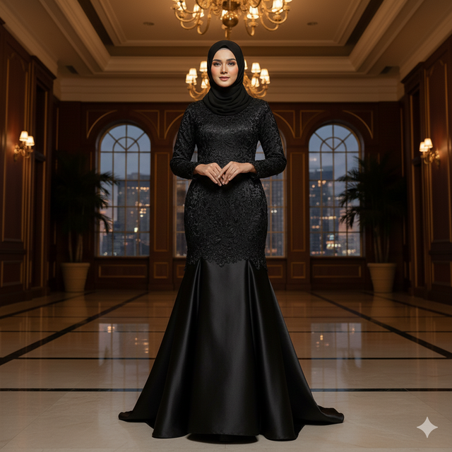 8 Model Gamis Hitam Syar'i dengan Kombinasi Lace 2025, Menawan untuk ...