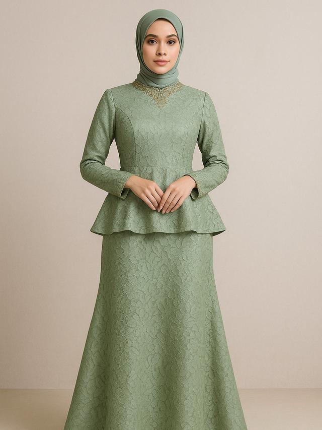 5 Inspirasi Gamis Islami Warna Sage dengan Brokat Modern untuk Kondangan