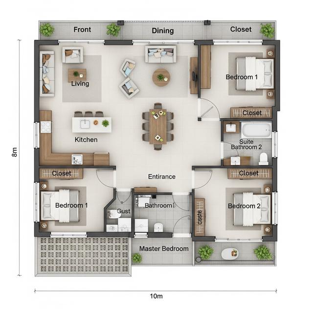 10+ Inspirasi Desain Rumah Sederhana 3 Kamar Ukuran 8x10, Tata Ruang ...