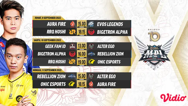 Saksikan Live Streaming MPL ID S10 Minggu Kelima Live Vidio 9-11 September 2022 - Tekno Liputan6.com