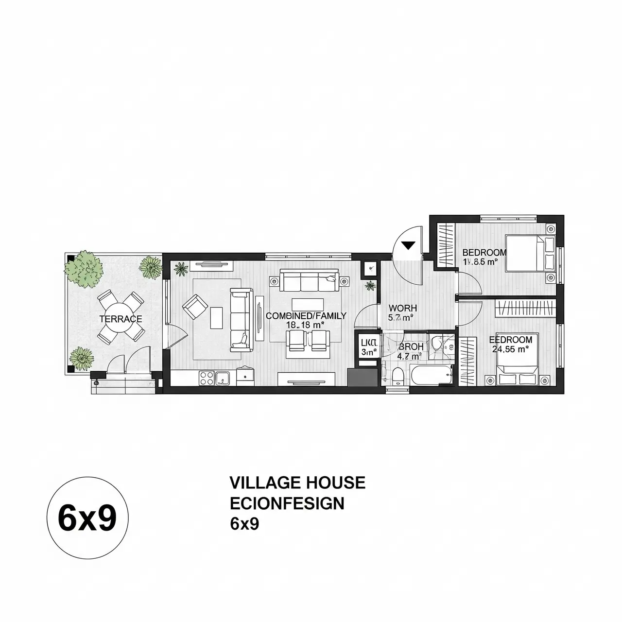 12 Gambar Denah Rumah Sederhana Ukuran 6x9 di Kampung, Hemat Lahan dan ...