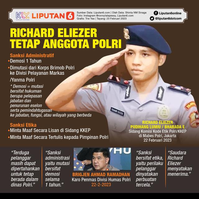 Infografis Richard Eliezer Tetap Anggota Polri, Alasan, dan Ragam Tanggapan - News Liputan6.com