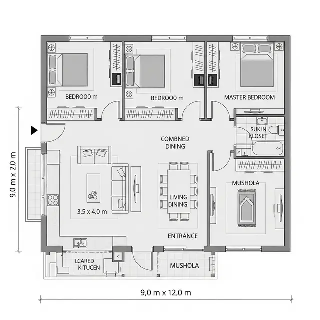 8 Inspirasi Desain Rumah 9x12 3 Kamar Tidur Sederhana, Optimal untuk ...