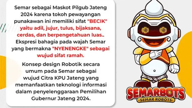 Maskot Pilkada 2024 Jateng, Kenalan dengan "Semarbot" si Cyber Robotic - Hot Liputan6.com