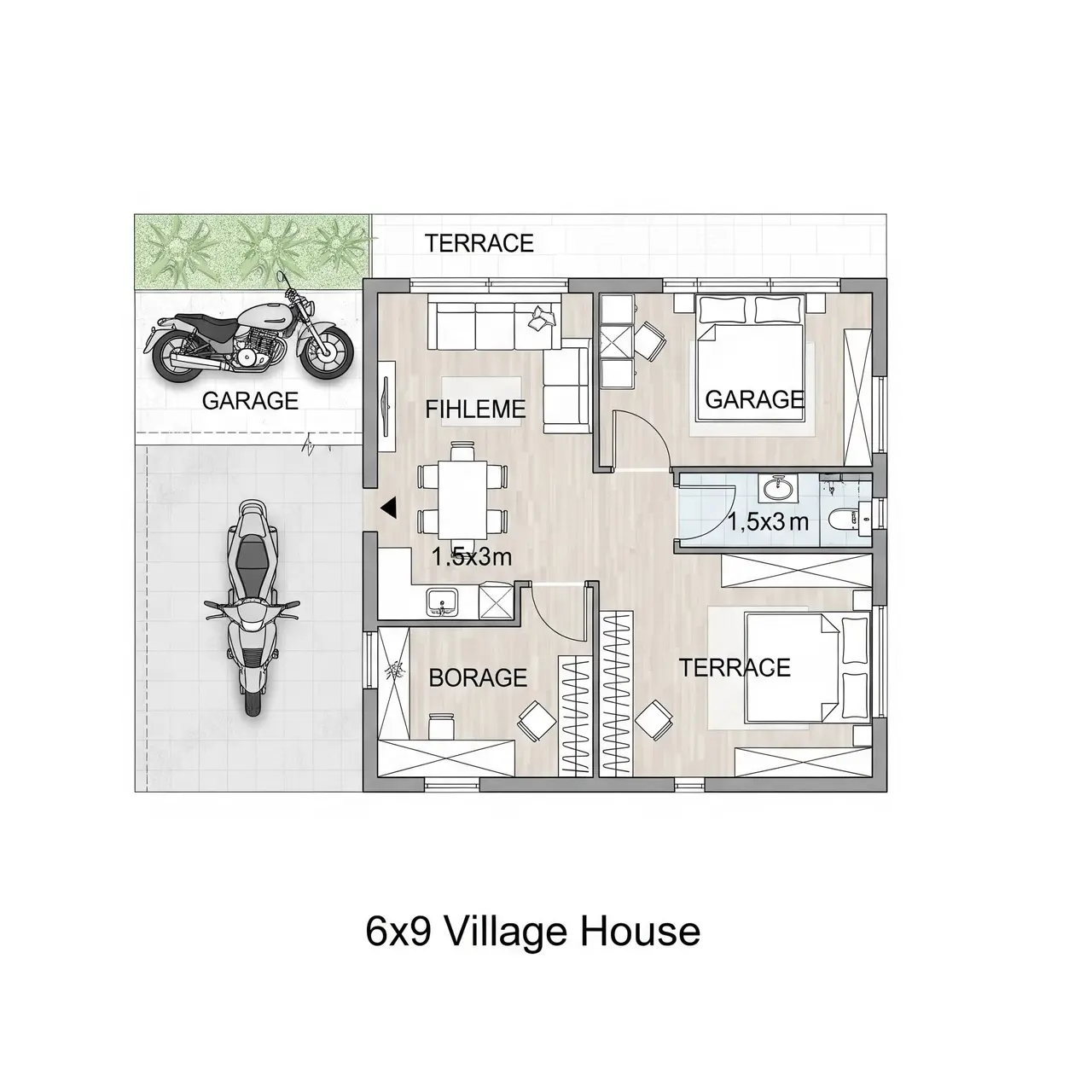 12 Gambar Denah Rumah Sederhana Ukuran 6x9 di Kampung, Hemat Lahan dan ...