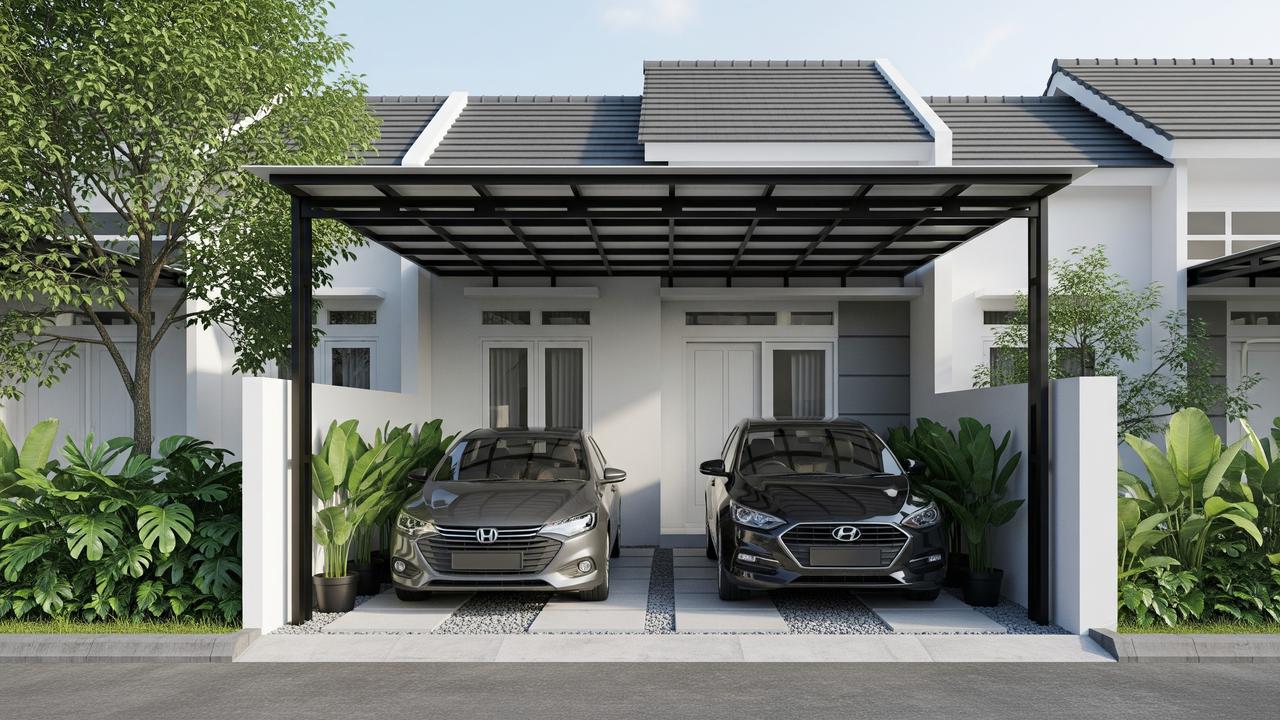 8 Model Carport Minimalis untuk 2 Mobil di Lahan Sempit dengan Rangka ...