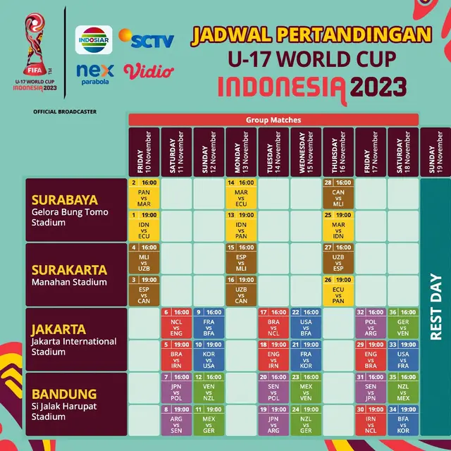 Jadwal Lengkap Siaran Langsung Timnas Indonesia U-17 di Piala Dunia U-17 2023 - Page 3 - Bola ...