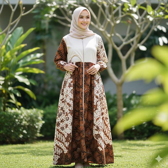 10 Rekomendasi Model Batik Wanita Gamis Syar'i Kombinasi Kain Polos ...