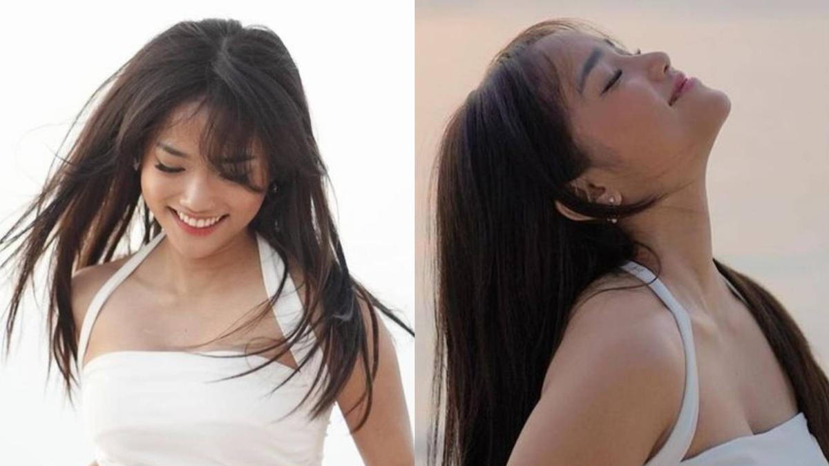 6 Gaya Feminin Fuji Main di Pantai, Cantik Pakai Halter Dress Warna Putih Bikin Salting Netizen ...