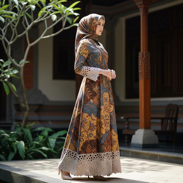9 Model Gamis Batik Brokat Silk Look Elegan, Pilihan Busana Pesta Modern