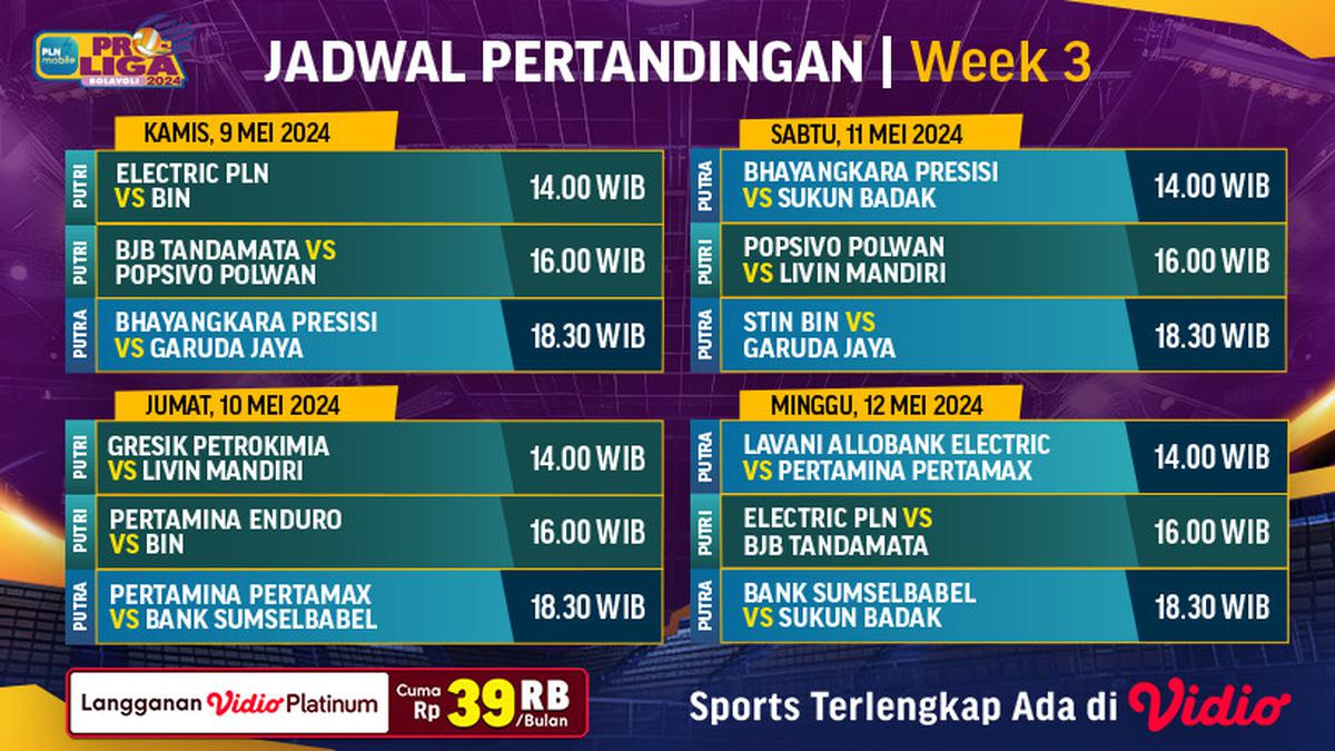 Jadwal Streaming PLN Mobile Proliga 2024 Week 3 di Vidio Pekan Ini - Ragam Bola.com