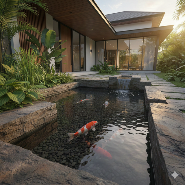 7 Model Kolam Ikan Koi Minimalis Depan Rumah, Cocok untuk Hunian Modern