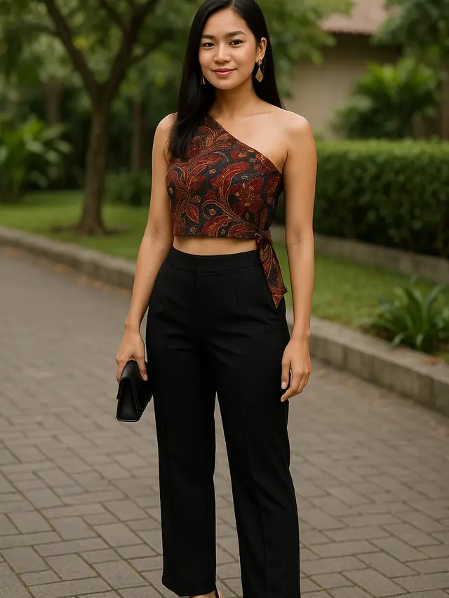 8 Model Batik Crop Top Dipadukan Celana High Waist, Gaya Etnik Modern ...