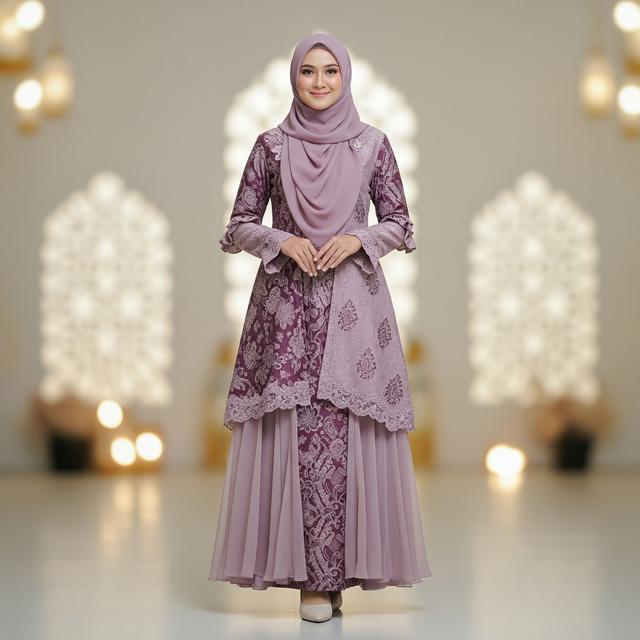 7 Tren Model Gamis Batik Brokat Dusty Lilac Terbaru untuk Ramadan 2026 ...