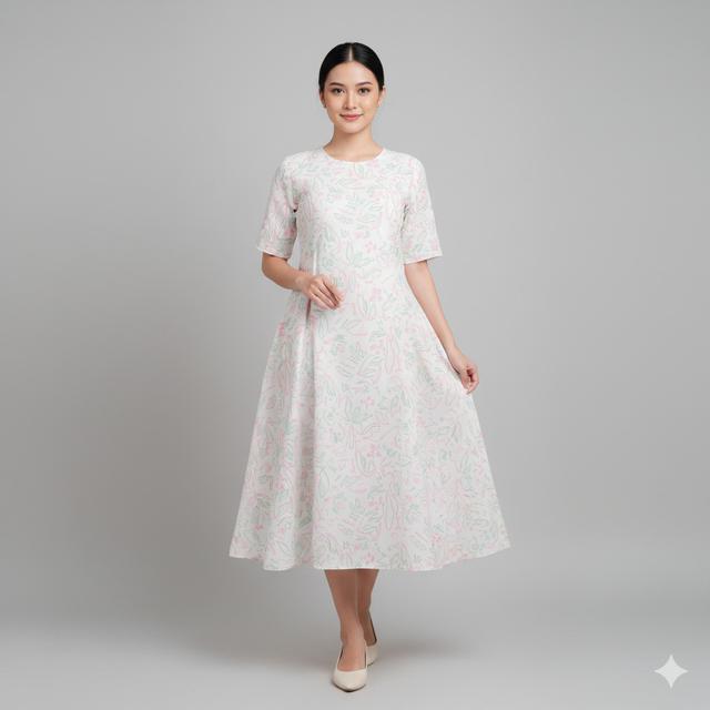 7 Model Dress Batik Lengan Pendek Motif Minimalis Warna Pastel yang ...