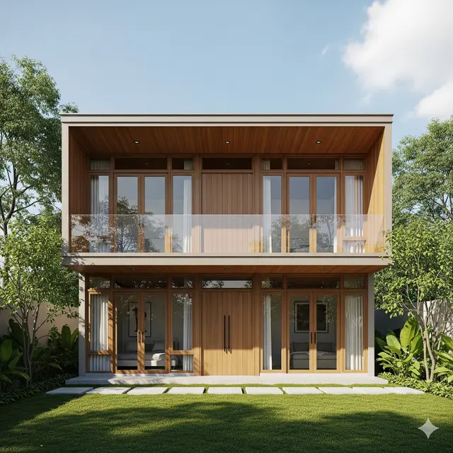 7 Inspirasi Rumah Kayu Minimalis Modern dengan Balkon Kaca yang Menawan ...