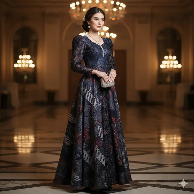 9 Model Dress Batik Brokat Warna Gelap Pilihan untuk Acara Formal ...