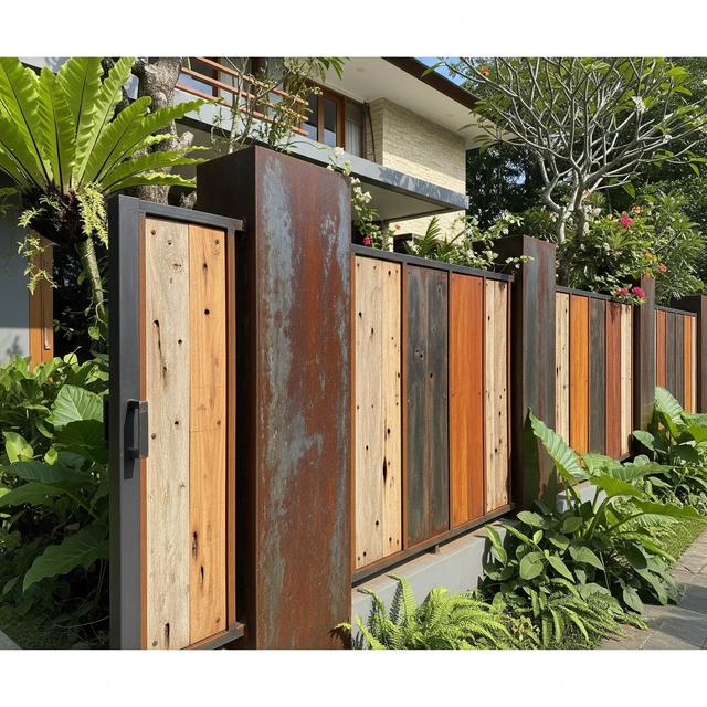 7 Ide Pagar Besi Kombinasi Kayu Daur Ulang, Tampilan Rustic Modern yang ...