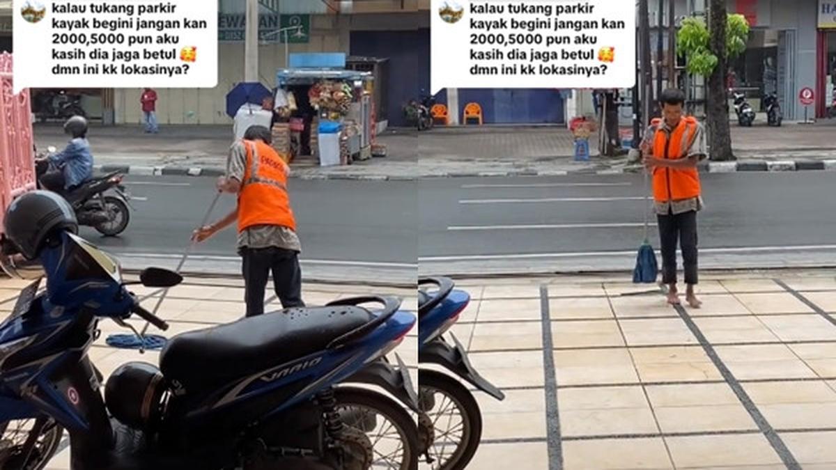 Aksi Tukang Parkir Kerjanya Niat Banget Sampai Ngepel Lantai Parkiran Jadi Ikhlas Kalau Kasih