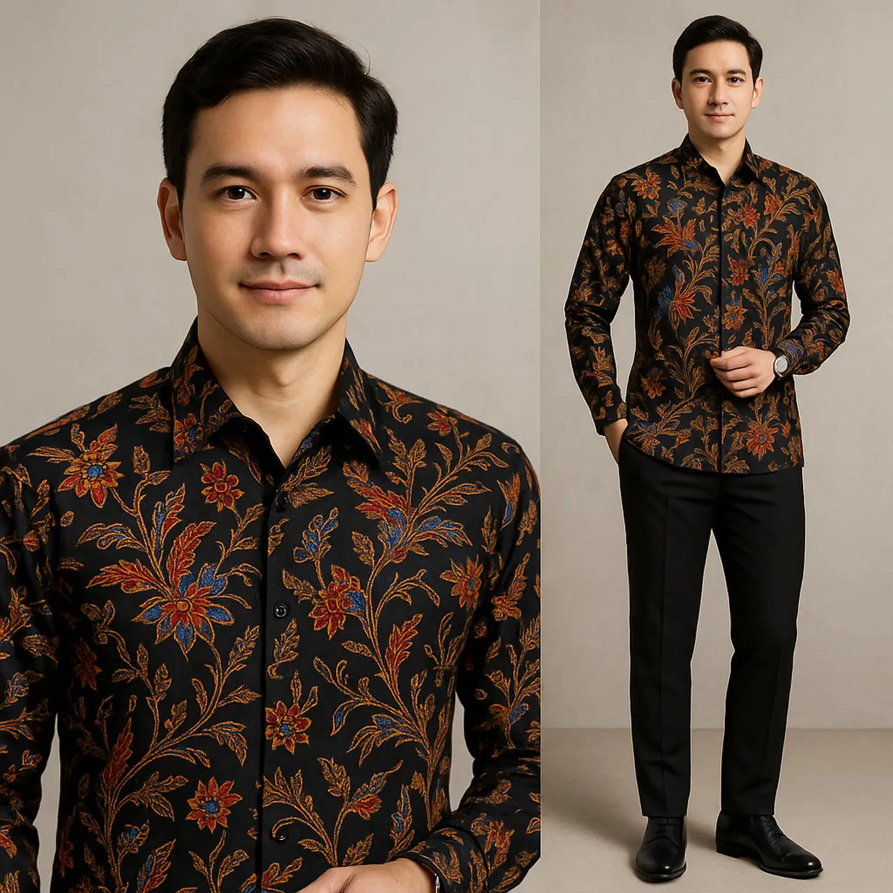 10 Model Baju Batik Pria Kombinasi Hitam, Ini Padu Padan yang Bikin ...