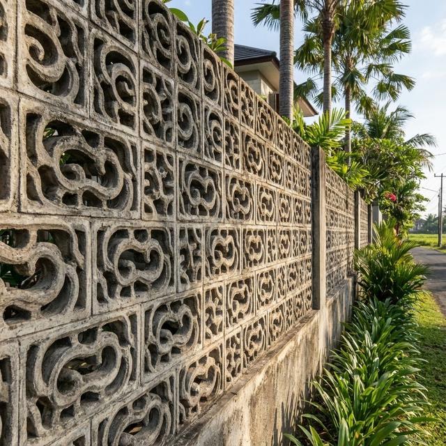 15 Model Pagar Rumah Beton Roster Berlubang Estetik Sirkulasi Udara ...