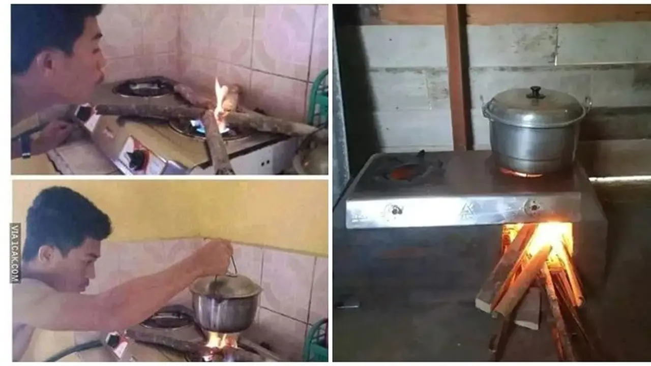 6 Potret Nyeleneh Orang Masak Pakai Kompor Gas Ini Bikin Tepuk Jidat - Hot Liputan6.com