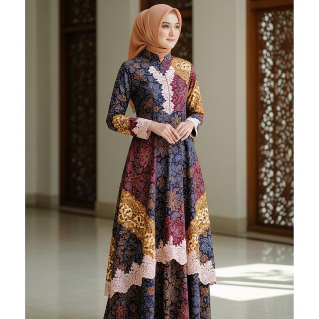 9 Model Gamis Batik Brokat Silk Look Elegan, Pilihan Busana Pesta Modern