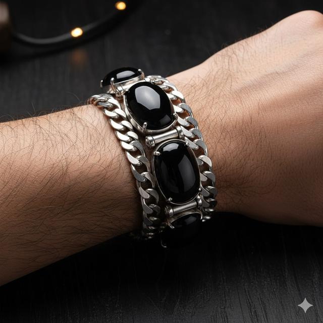 7 Rekomendasi Gelang Emas Pria Model Figaro Kombinasi Batu Onyx, Tampil ...