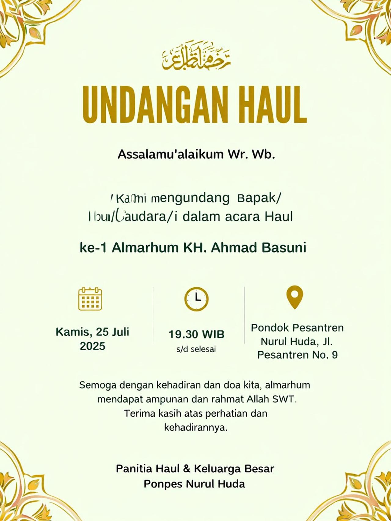 7 Contoh Undangan Kirim Doa Word Terbaru 2025, Praktis untuk Acara Tahlilan
