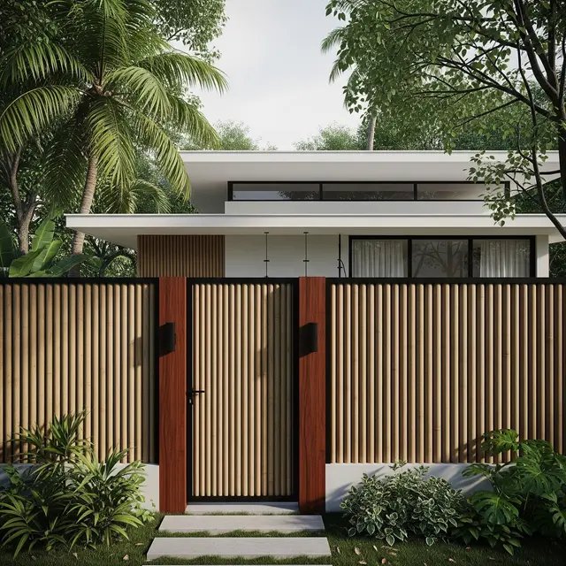 7 Model Pagar Kombinasi Gerbang dan Dinding Samping untuk Rumah Desa ...