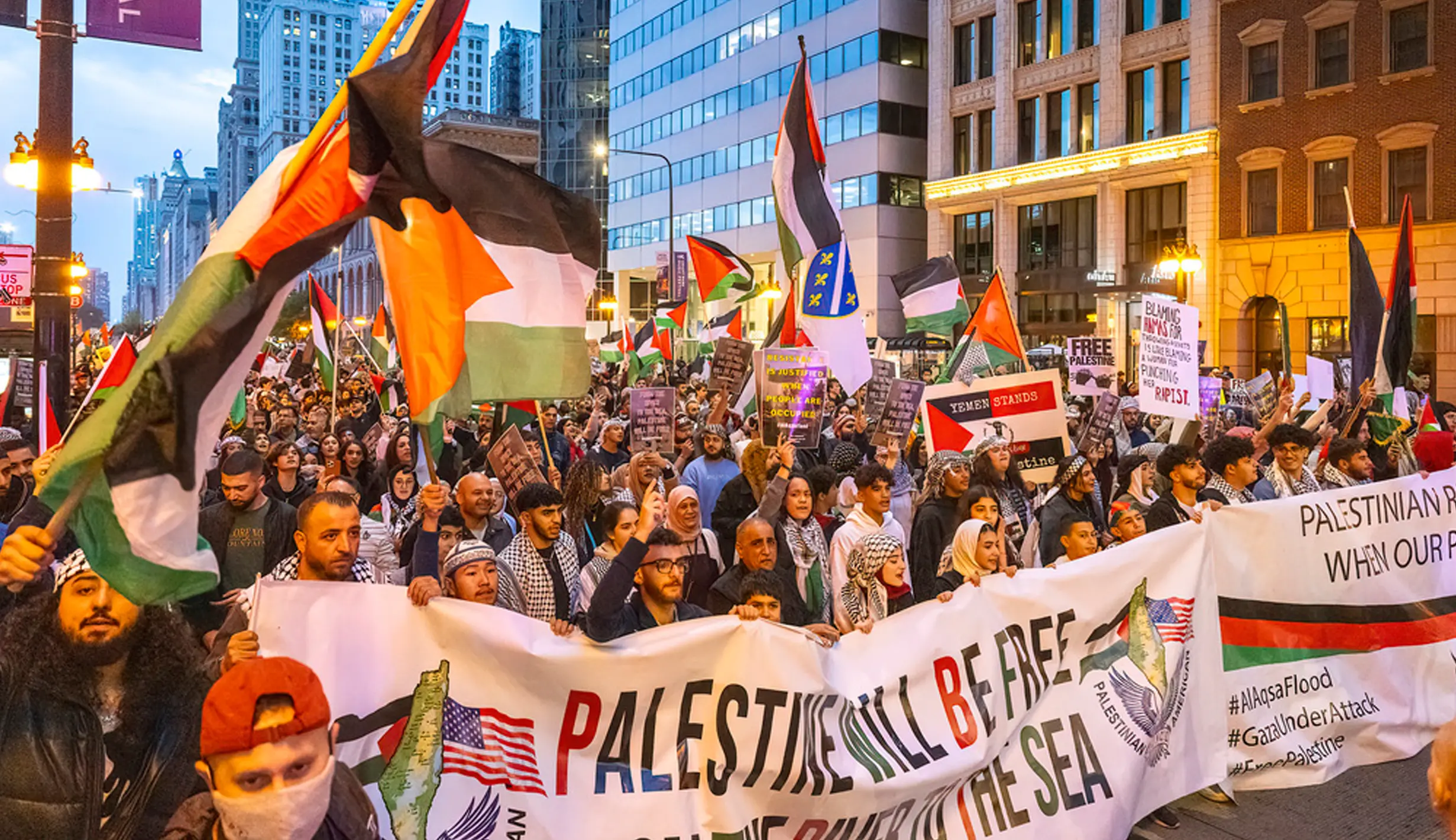 Massa Pendukung Palestina Gelar Long March di Chicago - Foto Liputan6.com