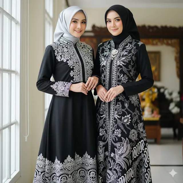 10 Model Gamis Batik Hitam Putih Simple Elegan Tren 2025 untuk Tampil ...