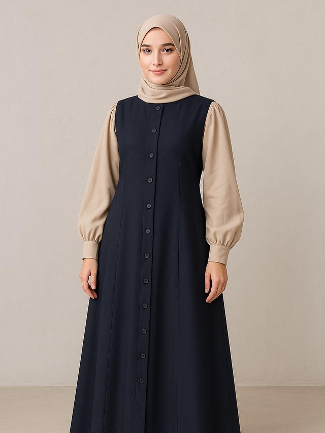 7 Model Gamis Kombinasi Rompi Panjang Lengan Balon, Tren Fashion ...