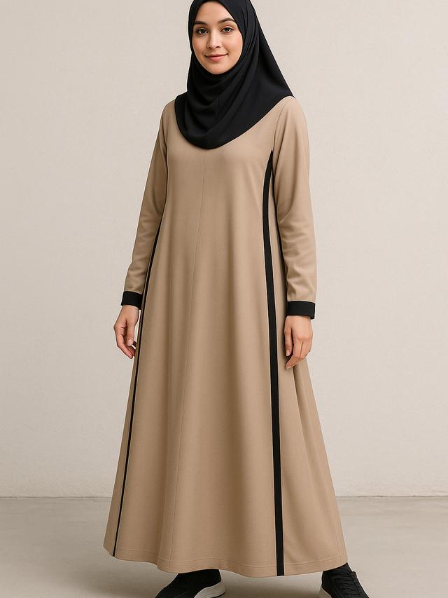 10 Inspirasi Model Gamis Syari A-Line Kombinasi Polos Terbaru, Favorit ...