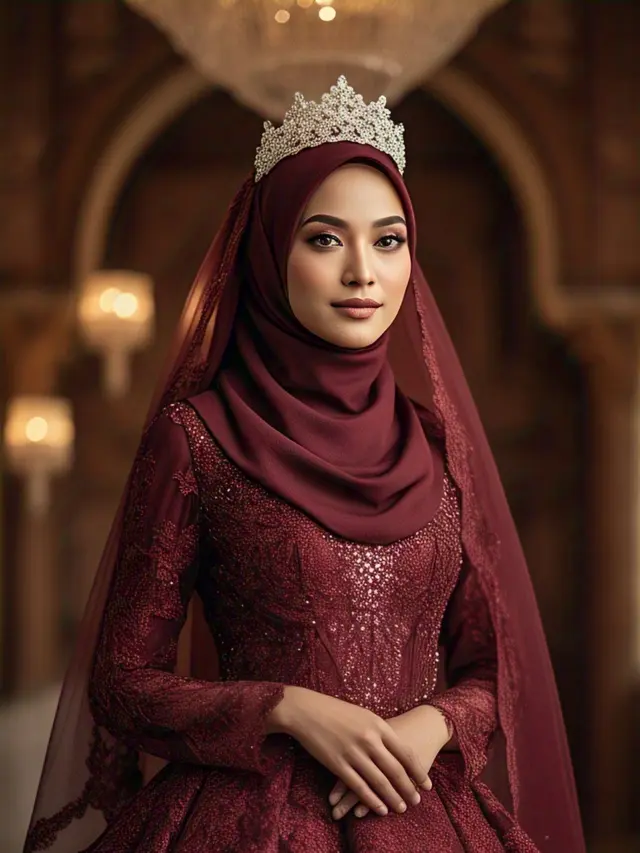 6 Desain Gaun Pengantin Brokat Hijab 2025, Cocok untuk Akad hingga ...