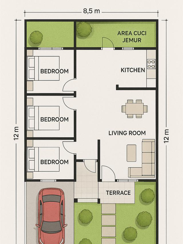 10 Gambar Desain Rumah Tipe 36 dengan 3 Kamar Tidur, Solusi Cerdas Buat ...